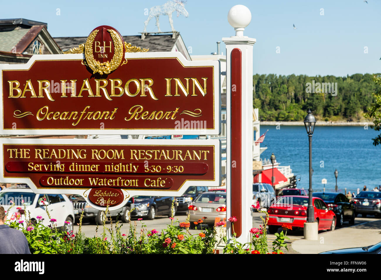 Bar Harbor Inn Sign with water in background Stock Photo - Alamy