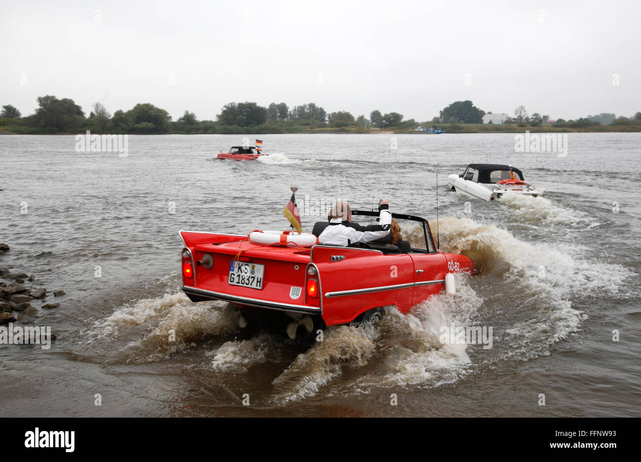 Amphicar at river Elbe, Bleckede, Lower Saxony, Germany, Europe Stock ...