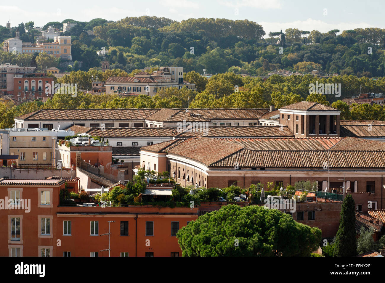 roof terraces near the Forum Romanum seen from Palatine Hill in Rome ...
