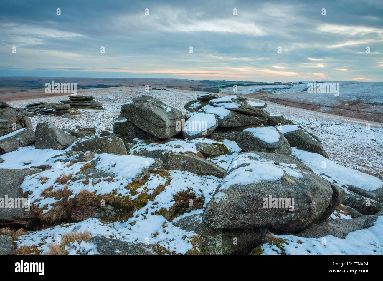 Winter evening at Higher White Tor, Dartmoor National Park, Devon ...