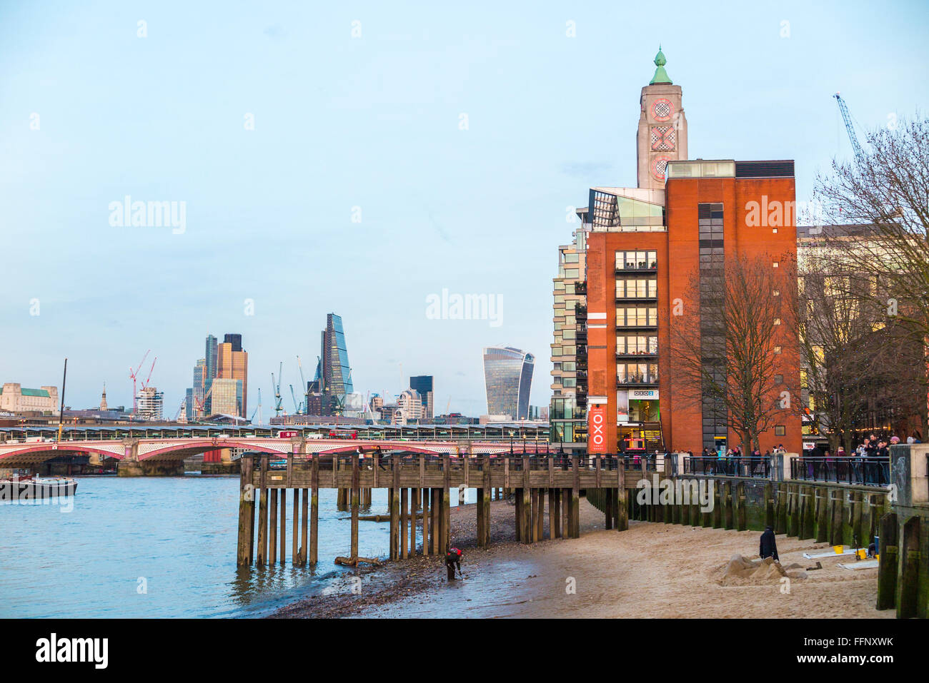 Oxo Tower, an art deco building on the south bank of the River Thames ...
