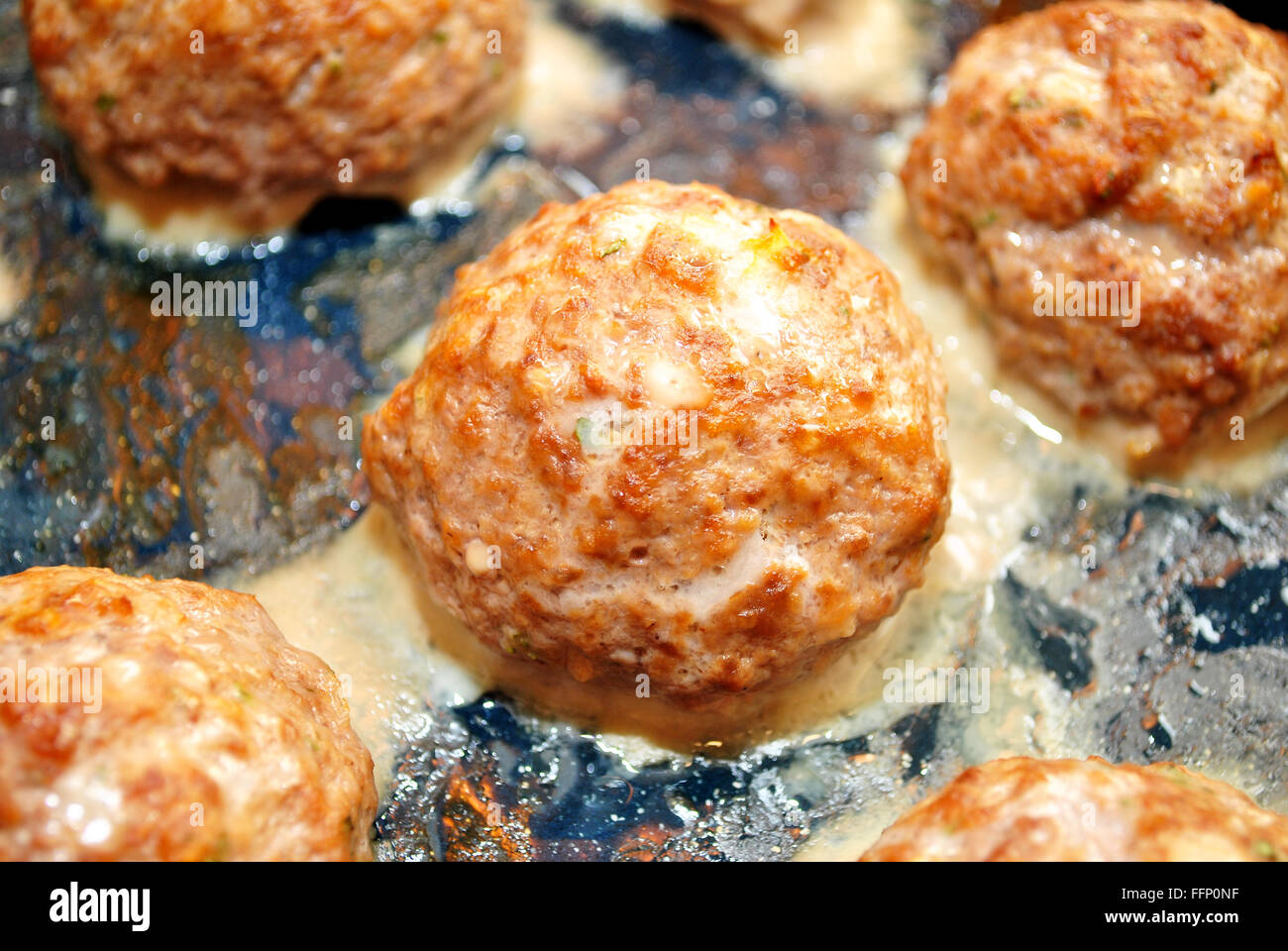 Cooked Meatballs in a Baking Pan Stock Photo - Alamy
