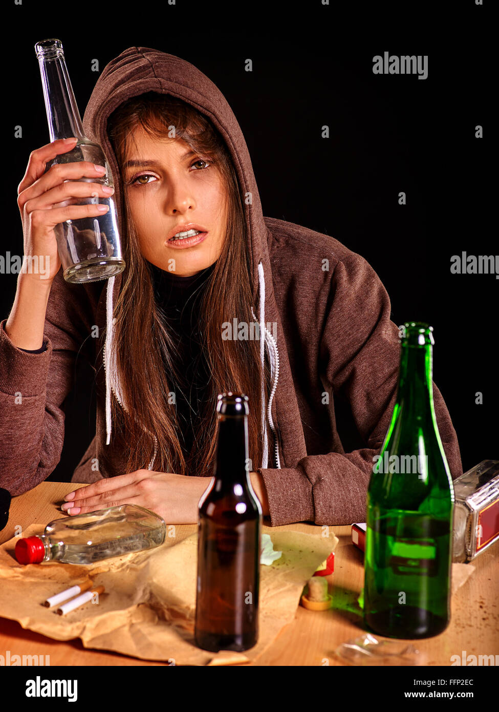 Drunk Girl Holding Bottle Vodka High Resolution Stock Photography and ...