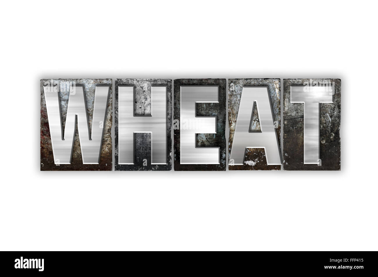 The word "Wheat" written in vintage metal letterpress type isolated on ...