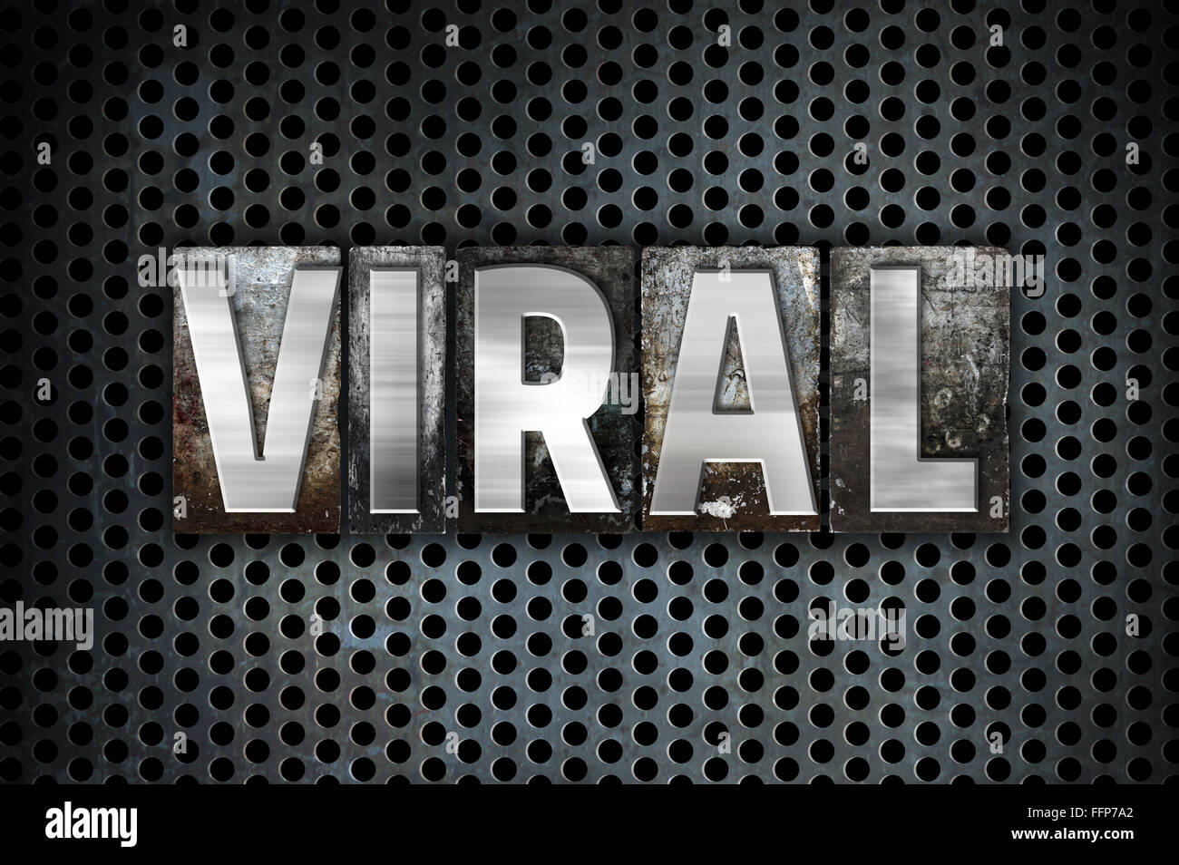 The word "Viral" written in vintage metal letterpress type on a black ...