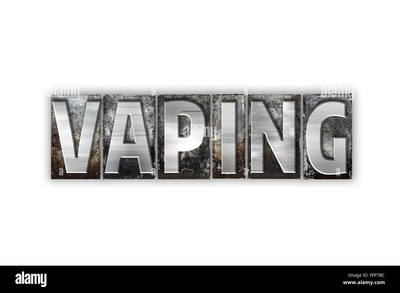 The word "Vaping" written in vintage metal letterpress type isolated on ...