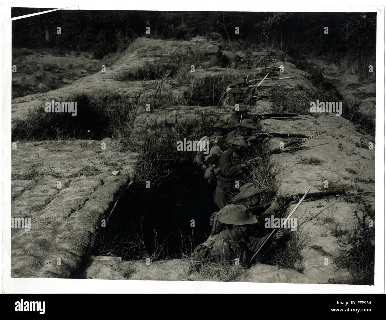 This photograph captures soldiers in the trenches along Estaires La ...