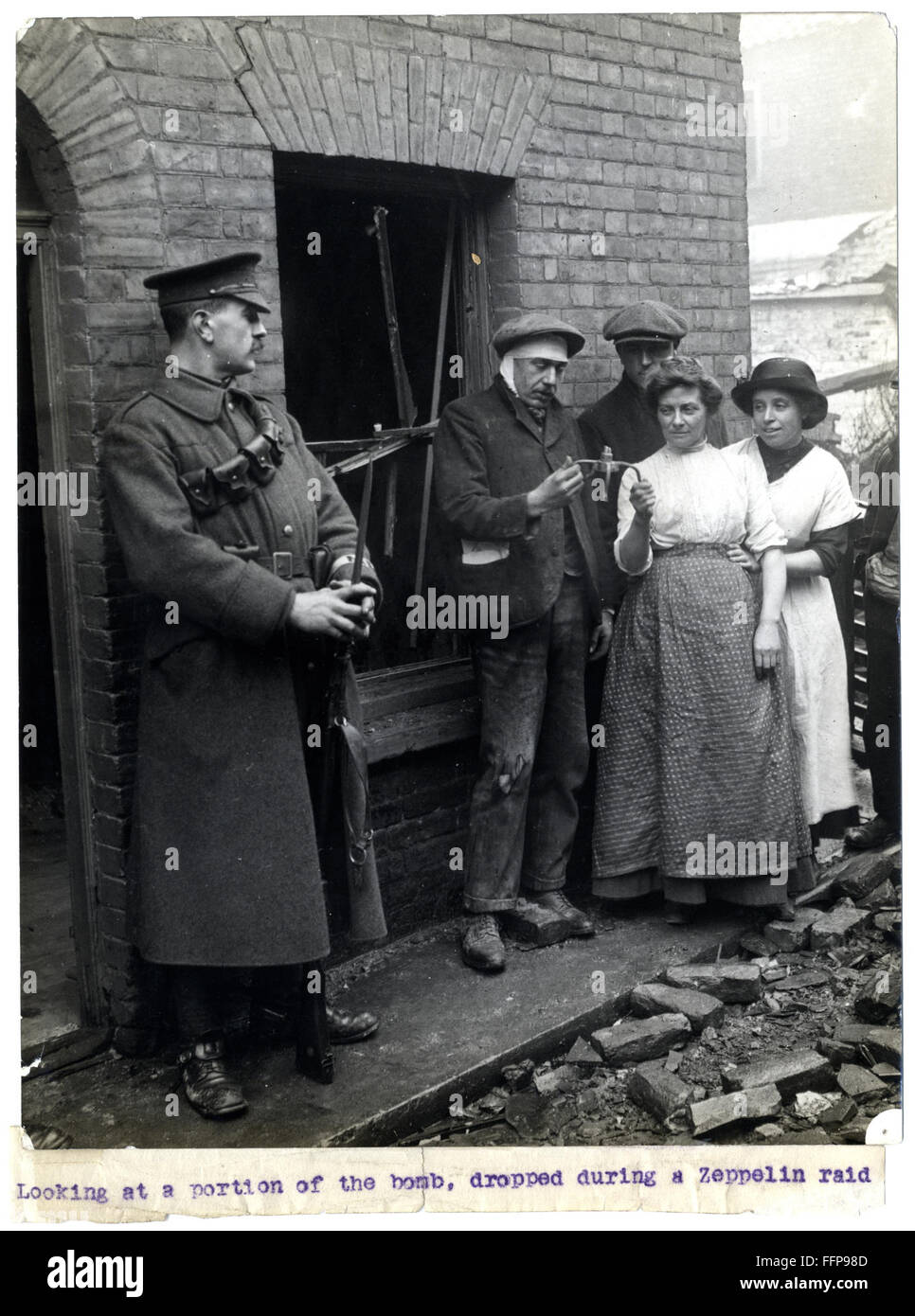 a Zeppelin bomb, dropped during a raid [England]. Photographer; H. D ...