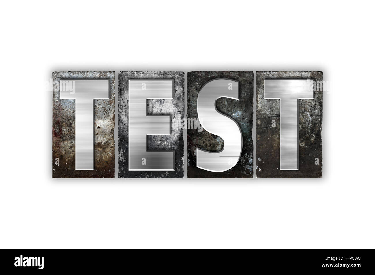 The word "Test" written in vintage metal letterpress type isolated on a ...