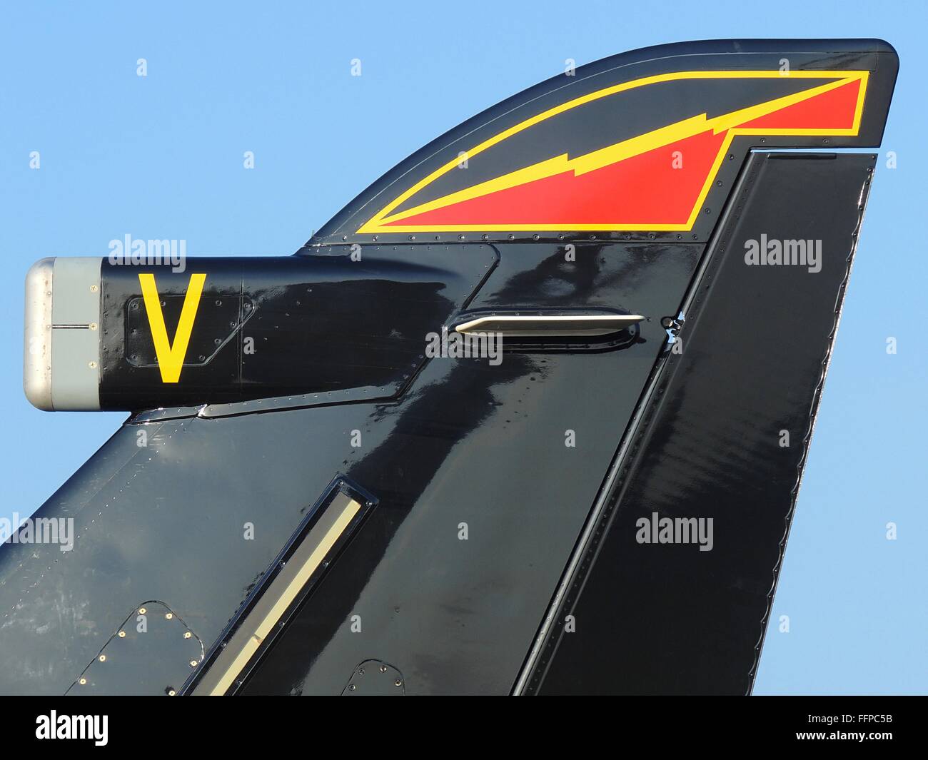 The insignia of 4(R) Squadron, Royal Air Force, on the tail of ZK031, a ...