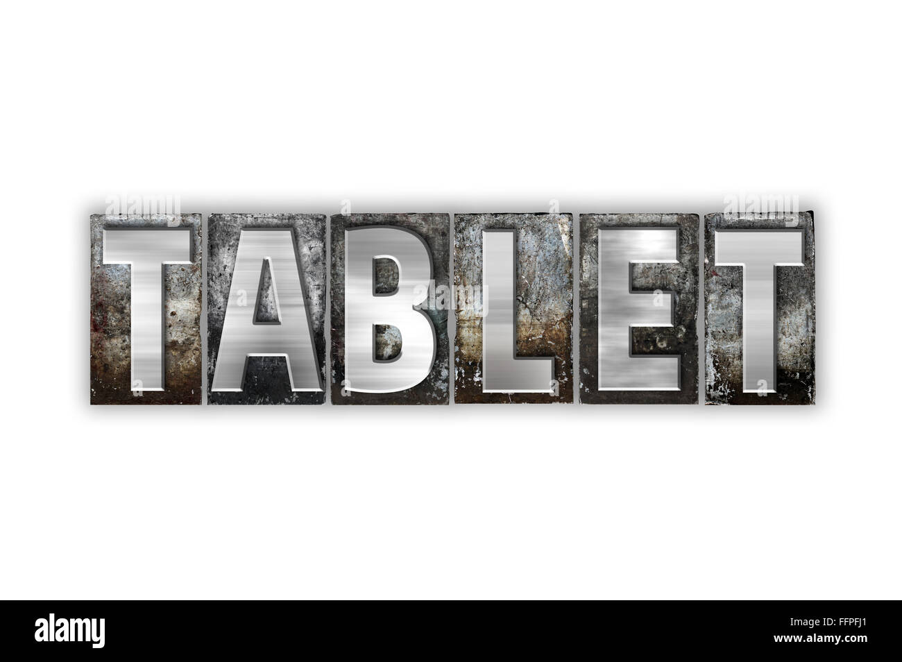 The word "Tablet" written in vintage metal letterpress type isolated on ...