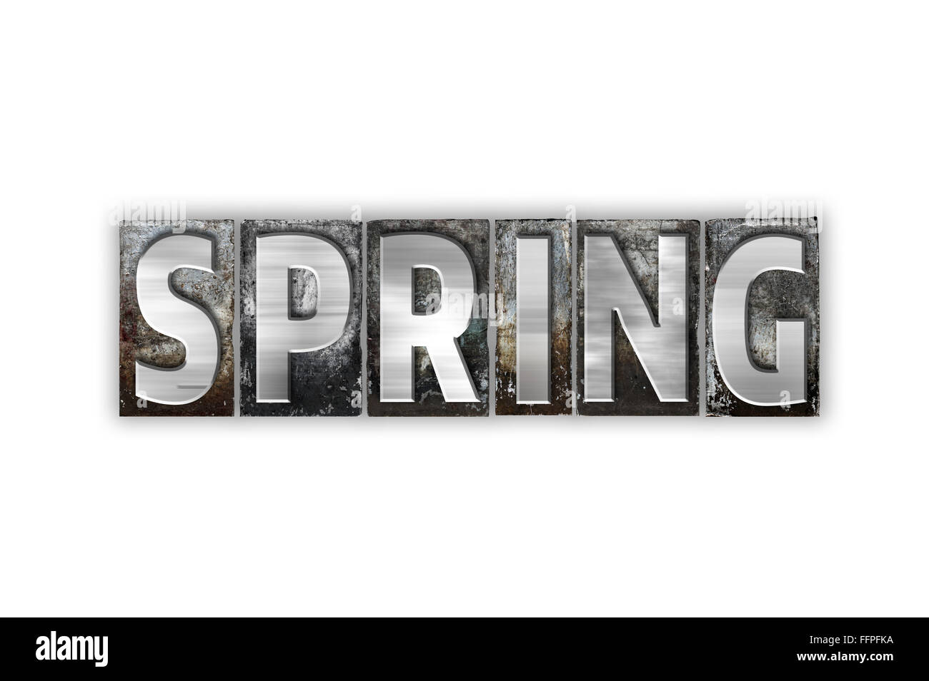 The word "Spring" written in vintage metal letterpress type isolated on ...