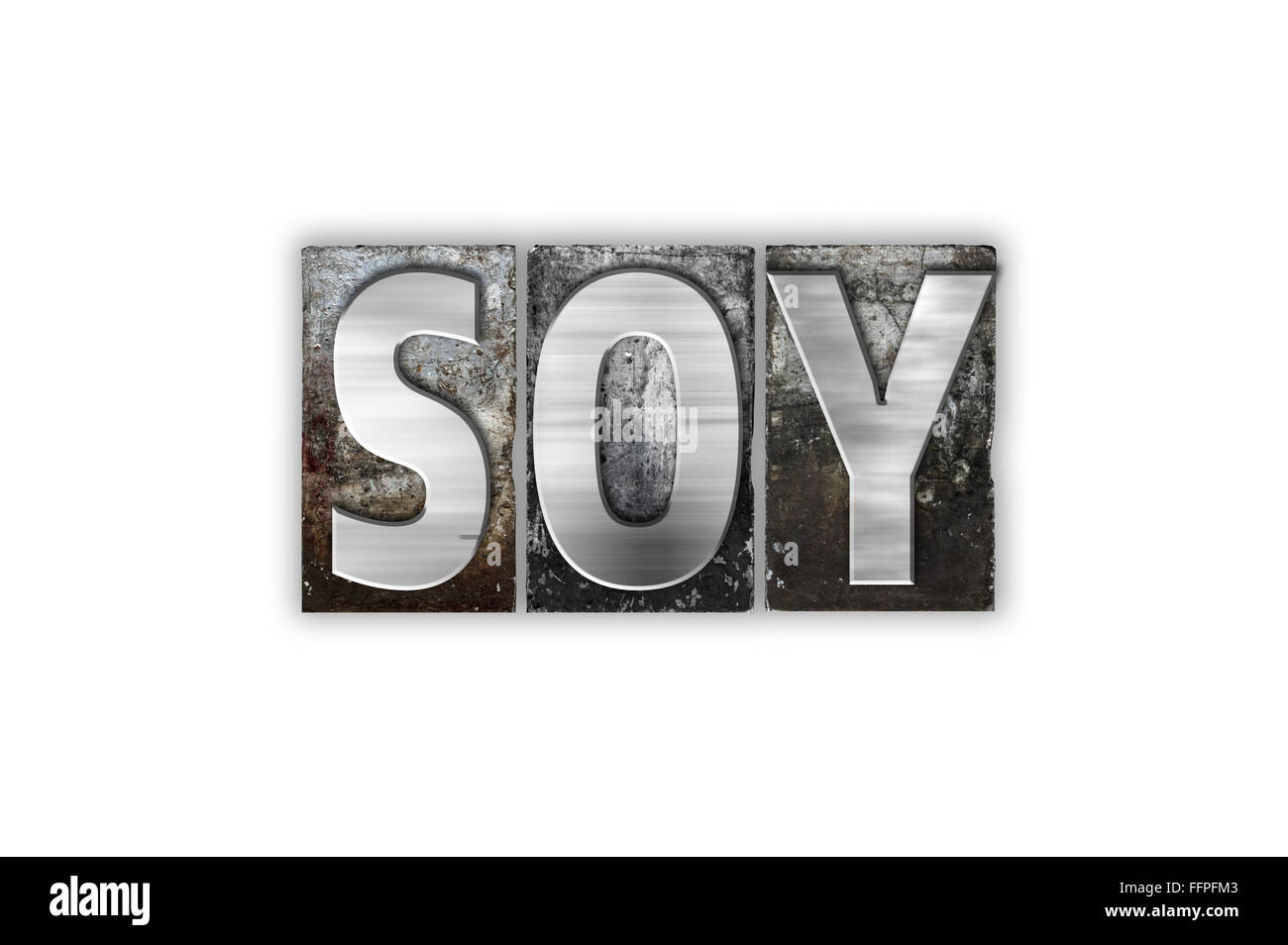 The word "Soy" written in vintage metal letterpress type isolated on a ...