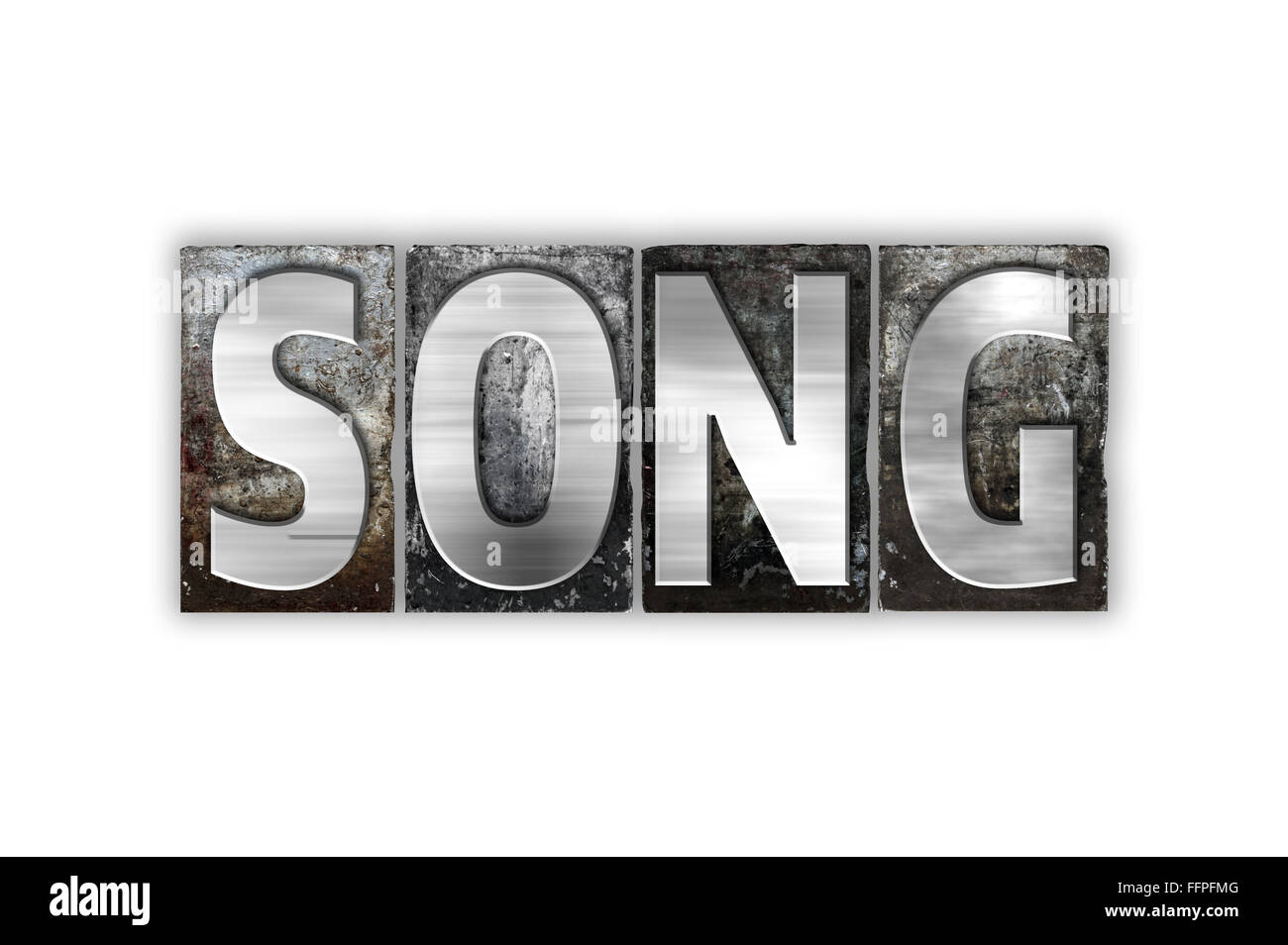 The word "Song" written in vintage metal letterpress type isolated on a ...