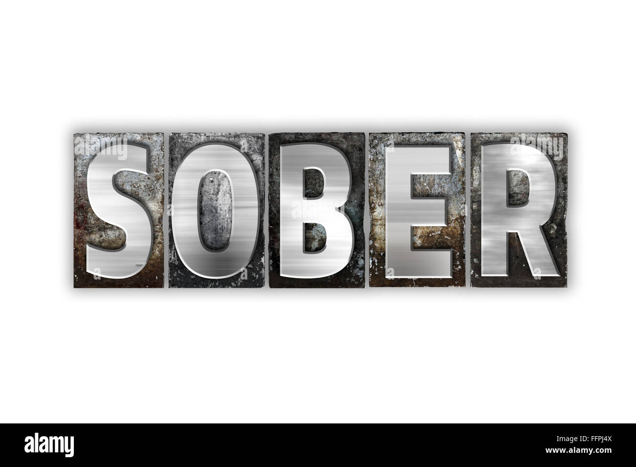 The word "Sober" written in vintage metal letterpress type isolated on ...