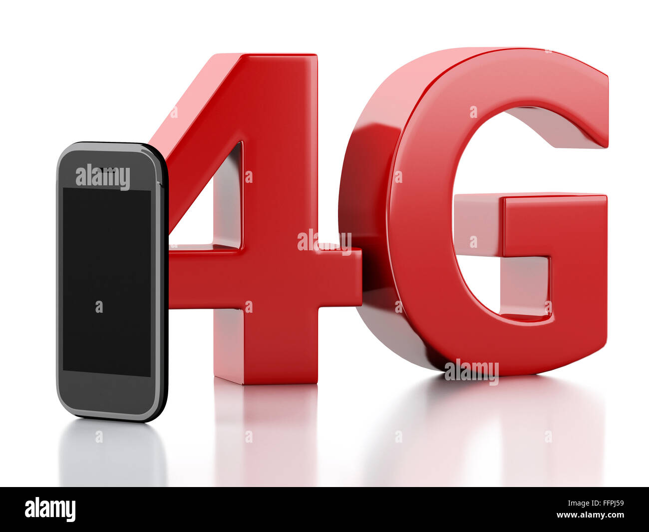 3d renderer image. Smart phone with 4g lte wireless sign. Communication ...