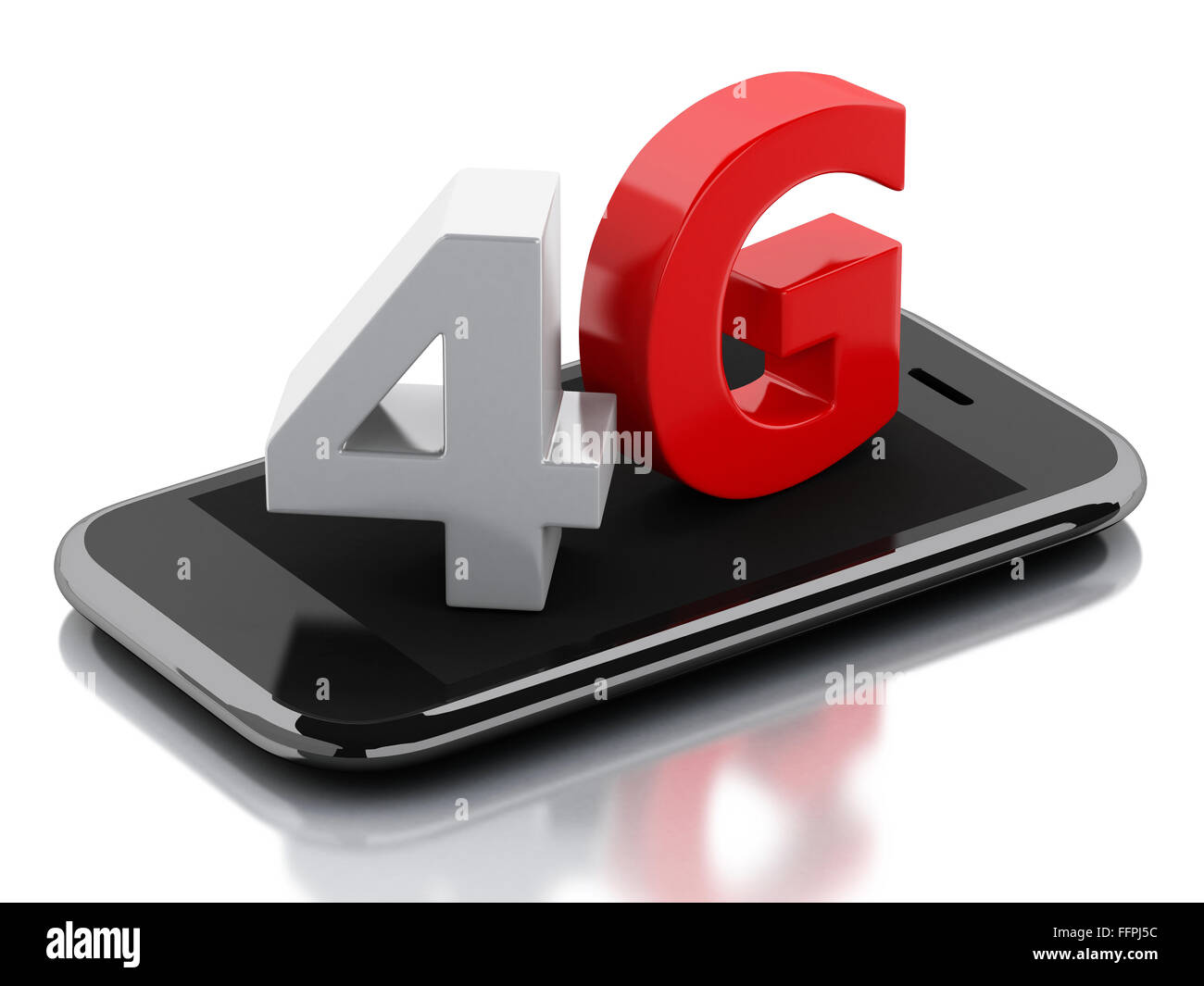 3d renderer image. Smart phone with 4G LTE wireless sign. Communication ...