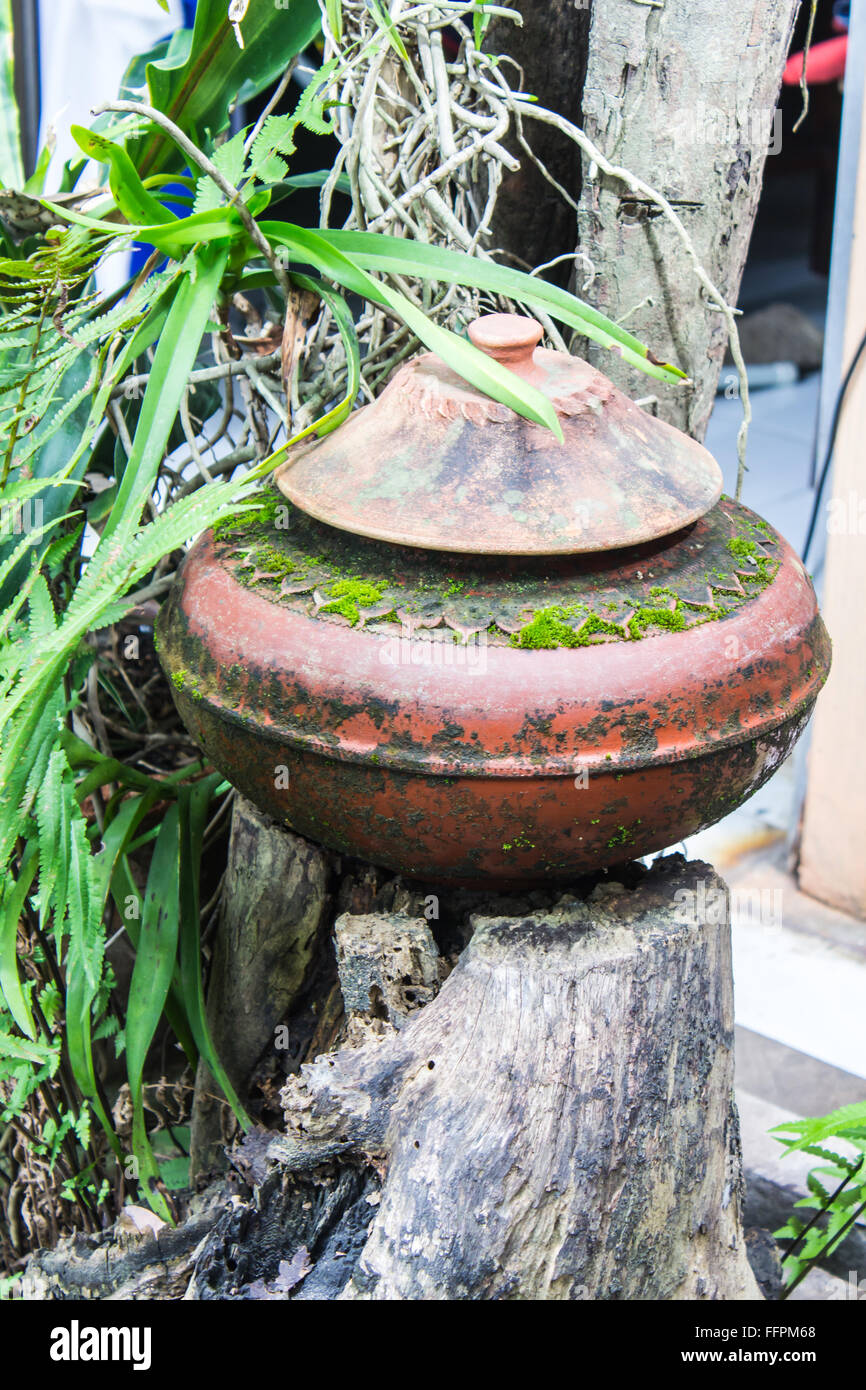 Clay pot on drinking water is the Thai way of life , lanna style Stock ...
