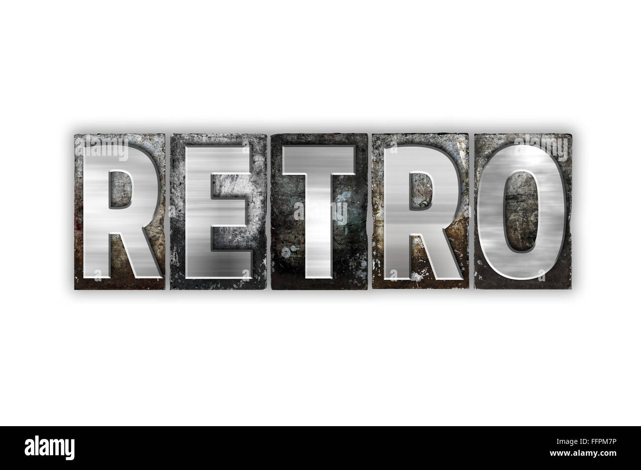 The word "Retro" written in vintage metal letterpress type isolated on ...
