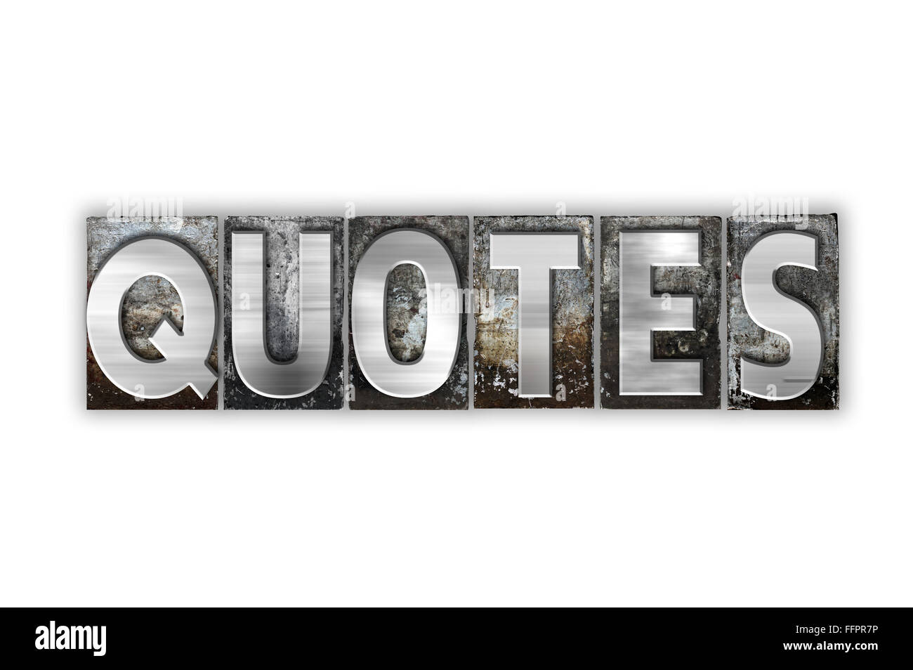 The word "Quotes" written in vintage metal letterpress type isolated on ...