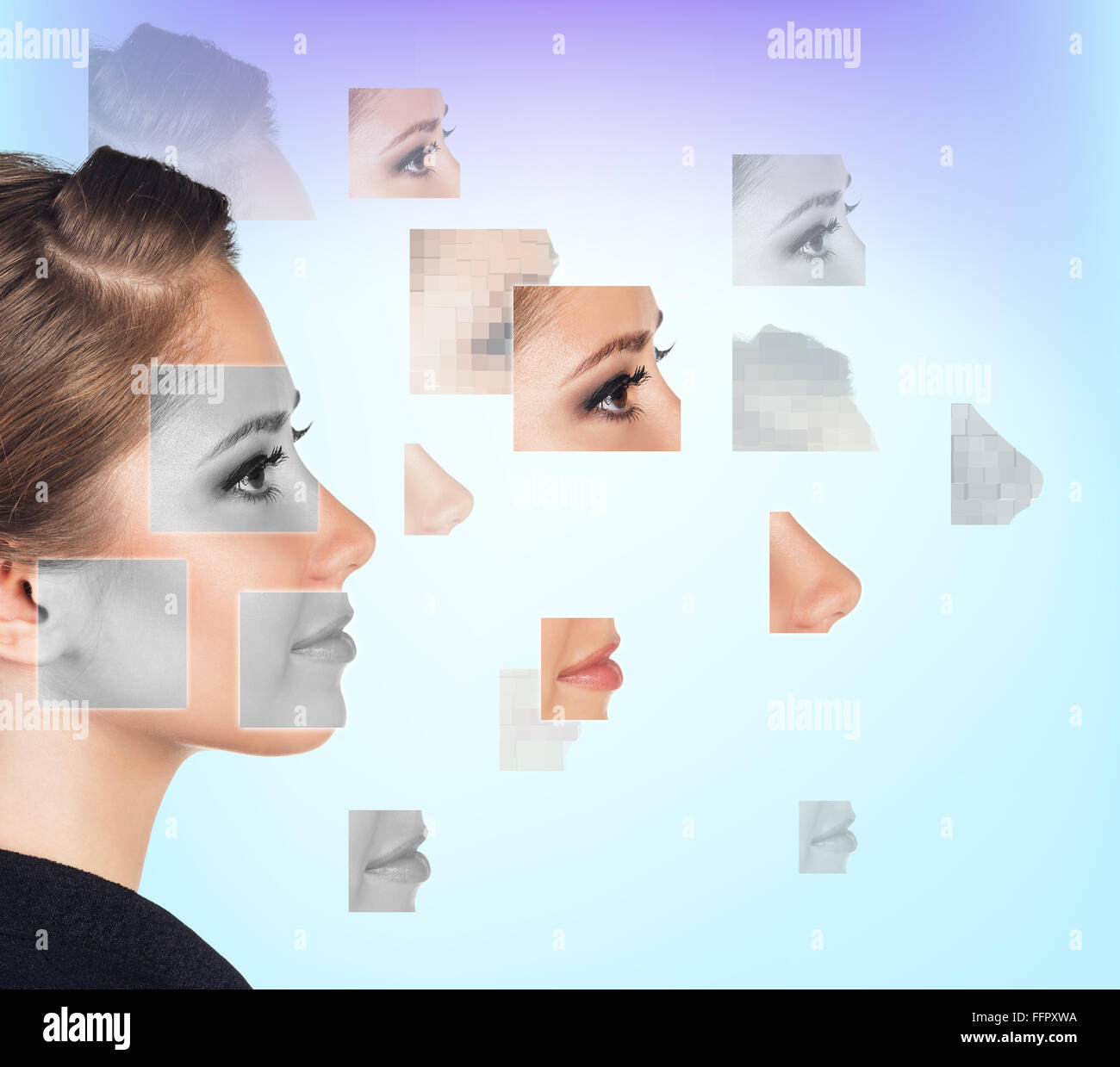 Perfect female face made from faces parts .Plastic surgery concept ...