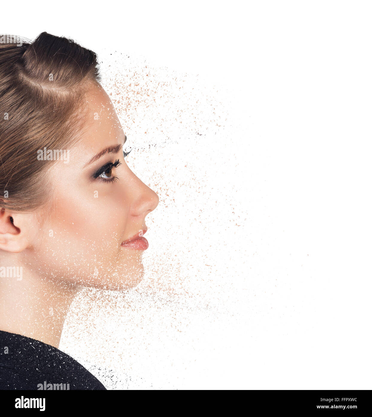 Beautiful woman face crushed on the white background Stock Photo - Alamy