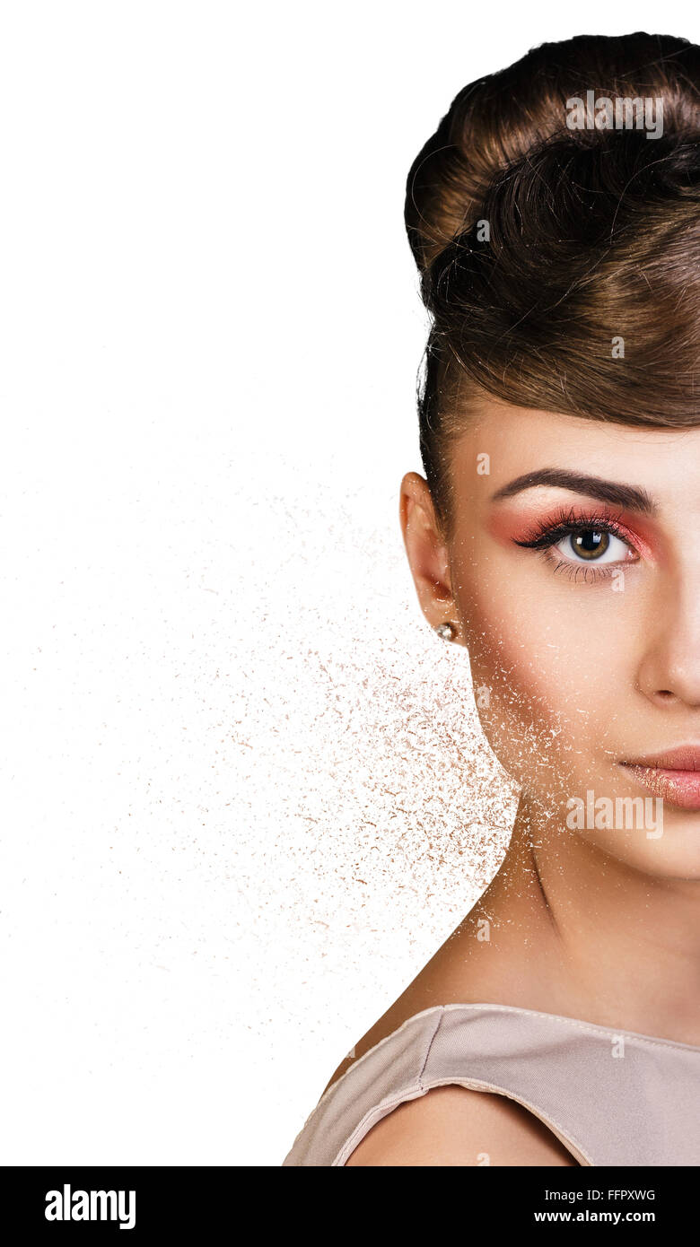 Beautiful woman face crushed on the white background Stock Photo - Alamy