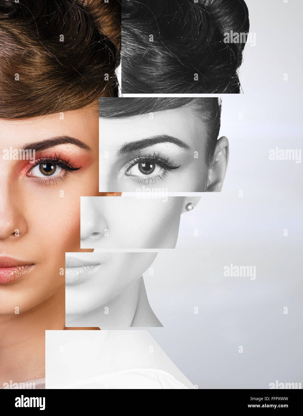 Perfect female face made of different faces. Plastic surgery concept ...
