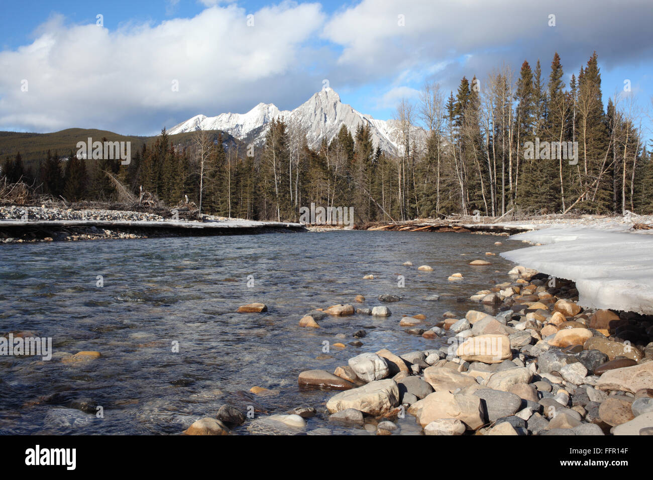 Mount Lorette and the Kananaskis River near Kananaskis Village (Alberta ...
