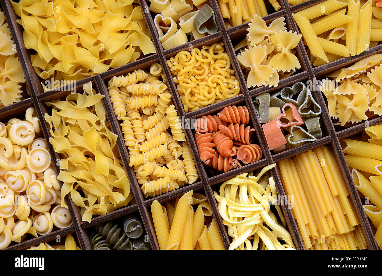 Pasta, various types of pasta in a type case Stock Photo - Alamy