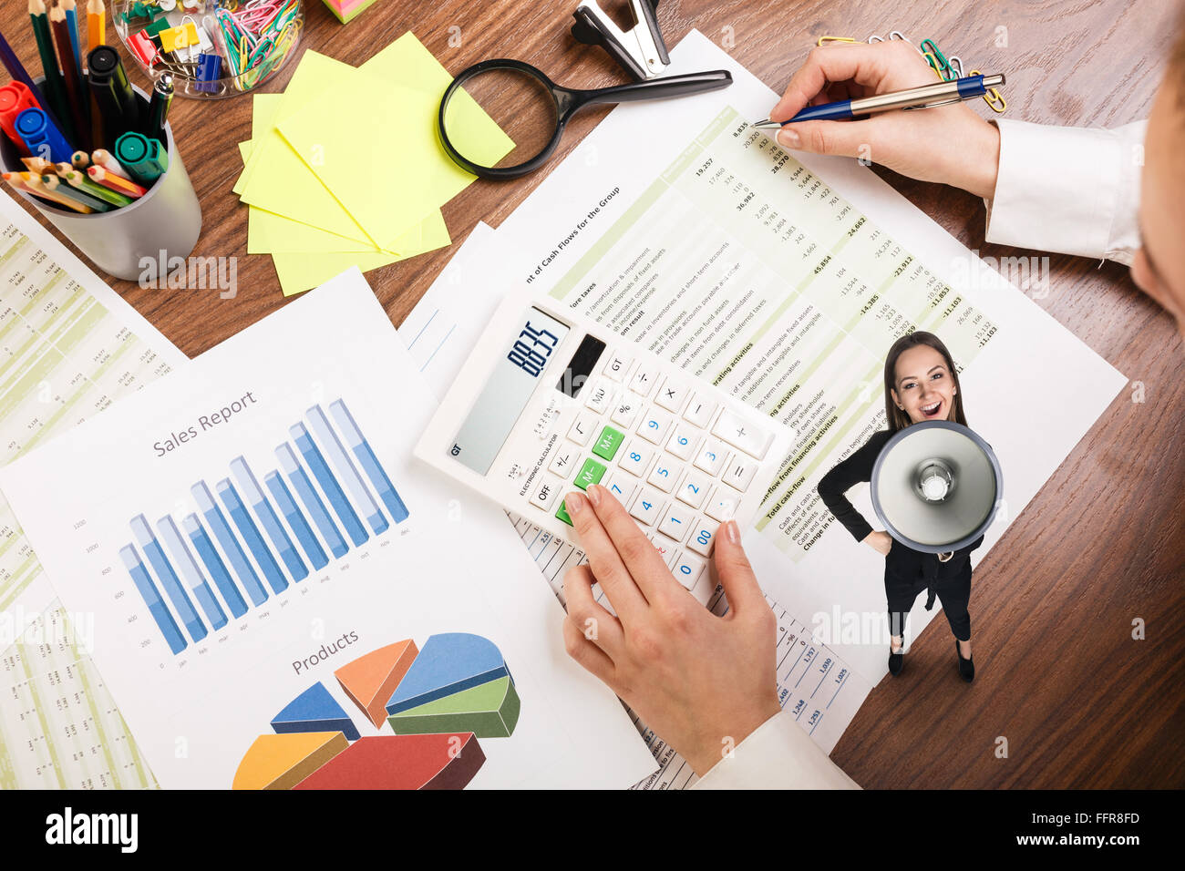 Woman megaphone on office hi-res stock photography and images - Alamy