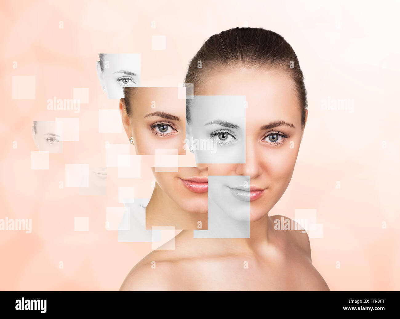 Perfect female face made from faces parts .Plastic surgery concept ...