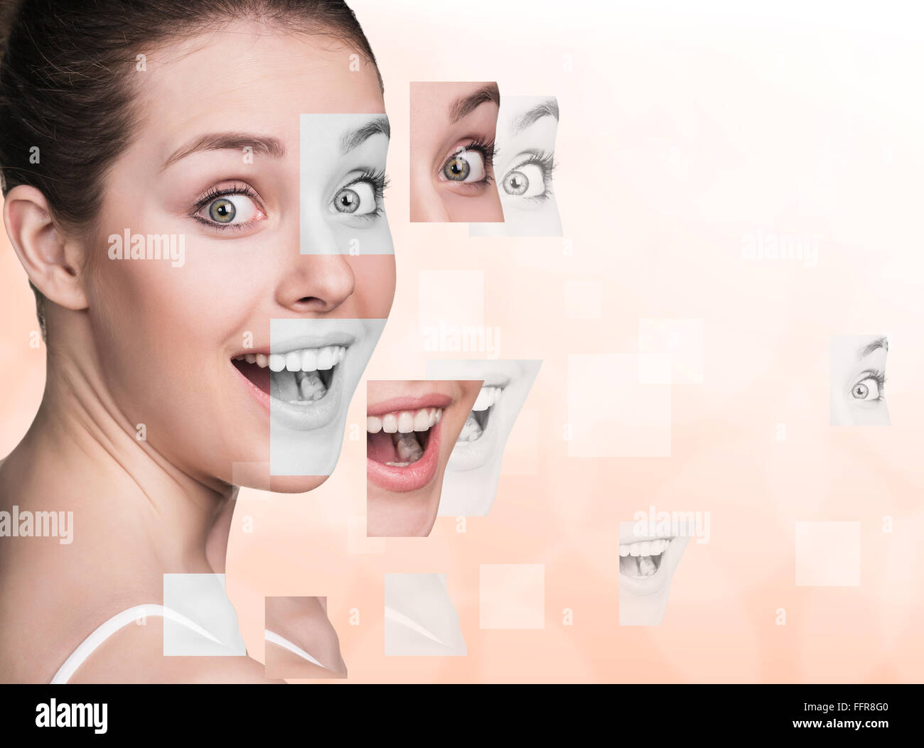 Perfect female face made from faces parts .Plastic surgery concept ...