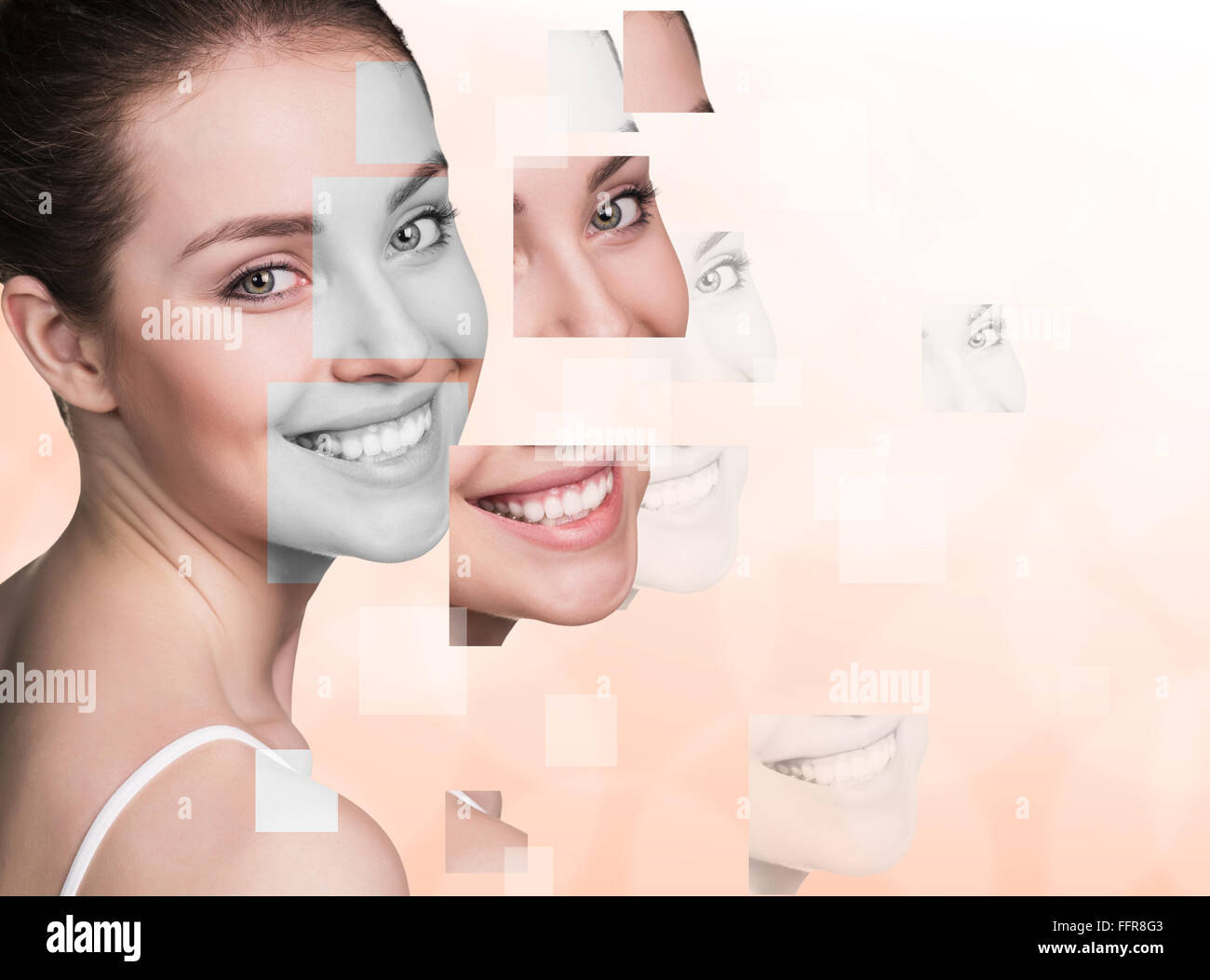 Perfect female face made from faces parts .Plastic surgery concept ...