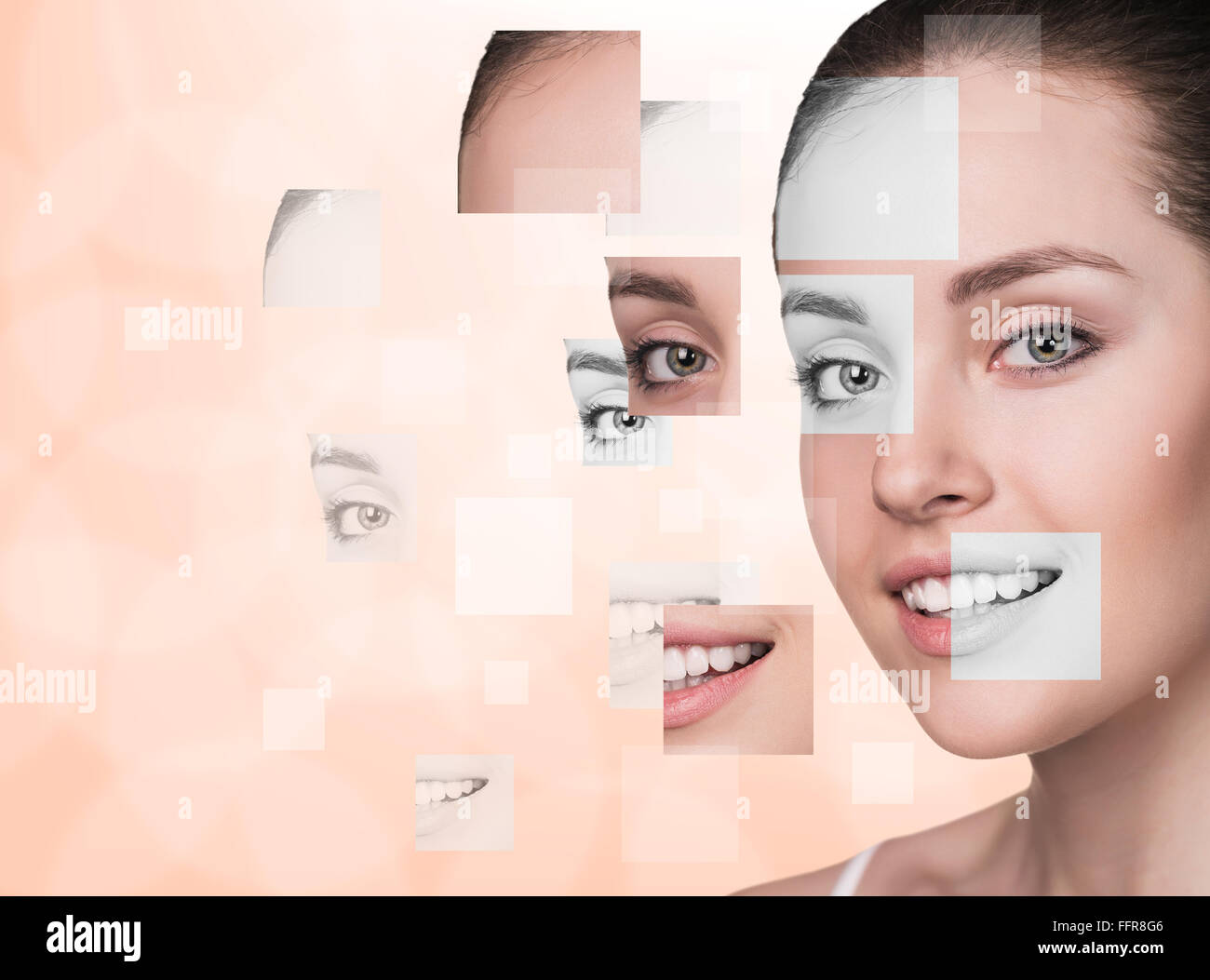 Perfect female face made from faces parts .Plastic surgery concept ...
