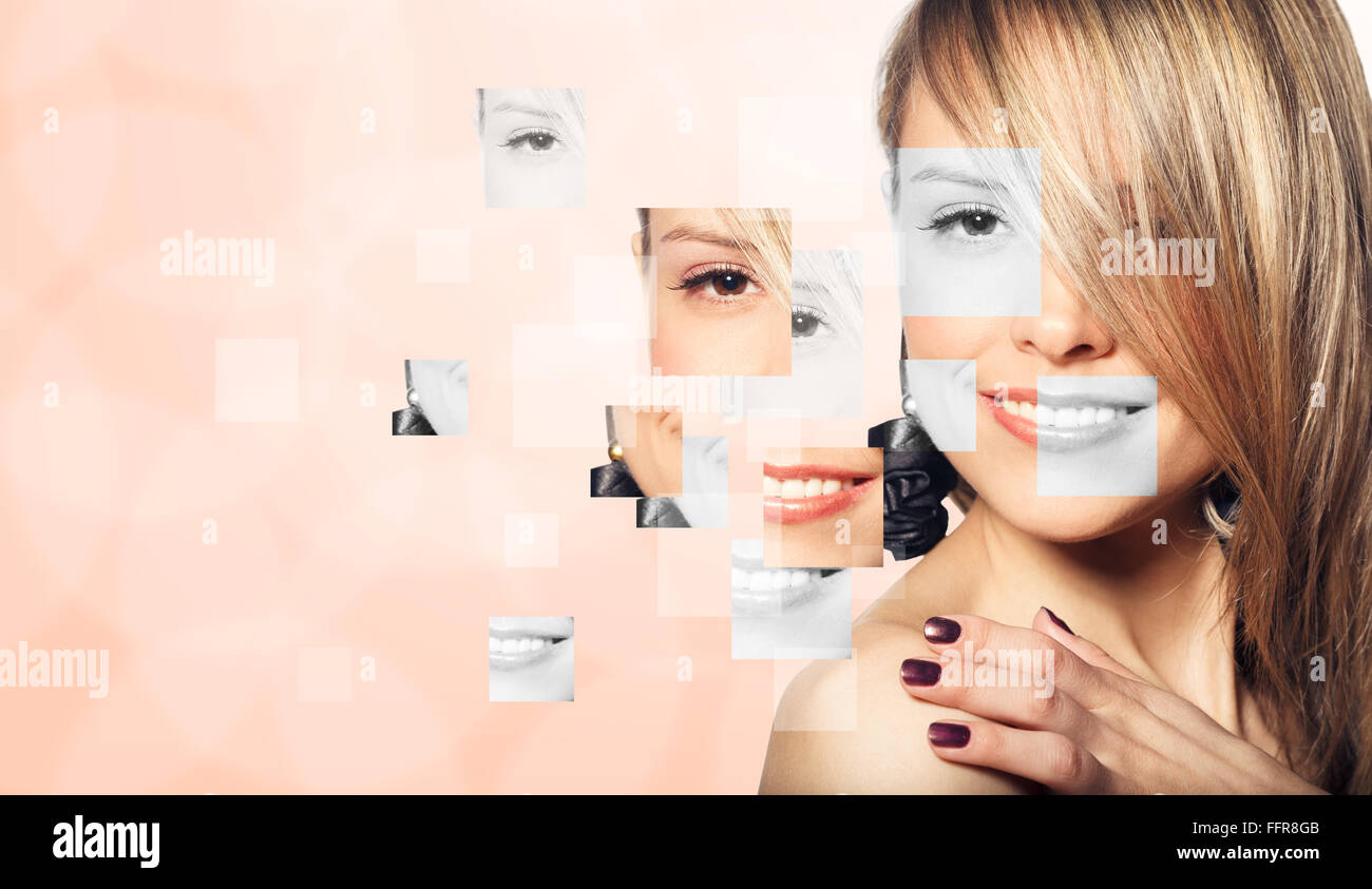 Perfect female face made from faces parts .Plastic surgery concept ...