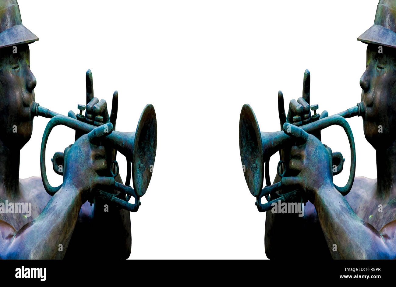 the statue of man sitting and blowing trumpets Stock Photo - Alamy