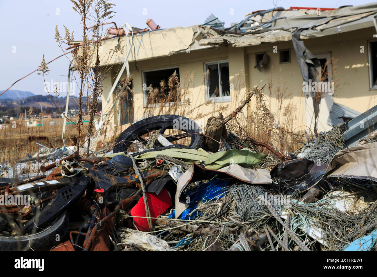 Rubble still covers the ground at the abandoned Kesennuma Koyo High ...