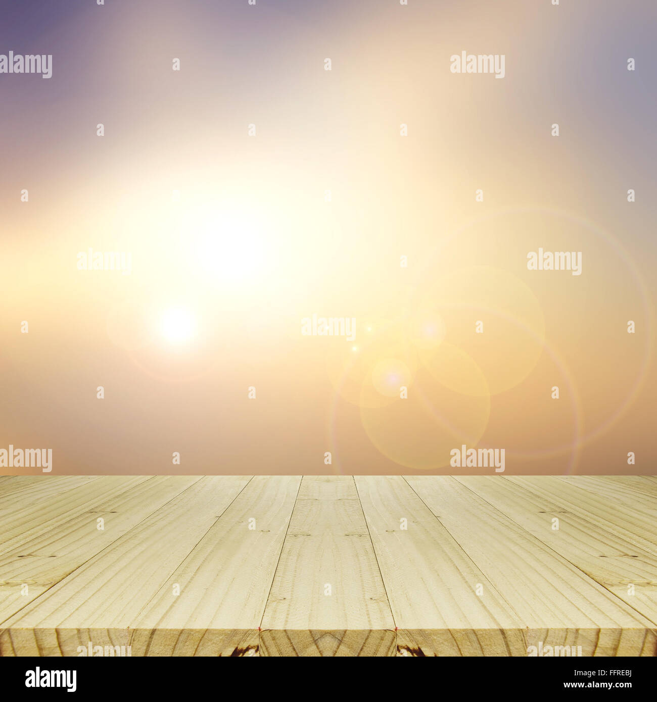 Wood Table and Blurred Sunrise Background Stock Photo - Alamy
