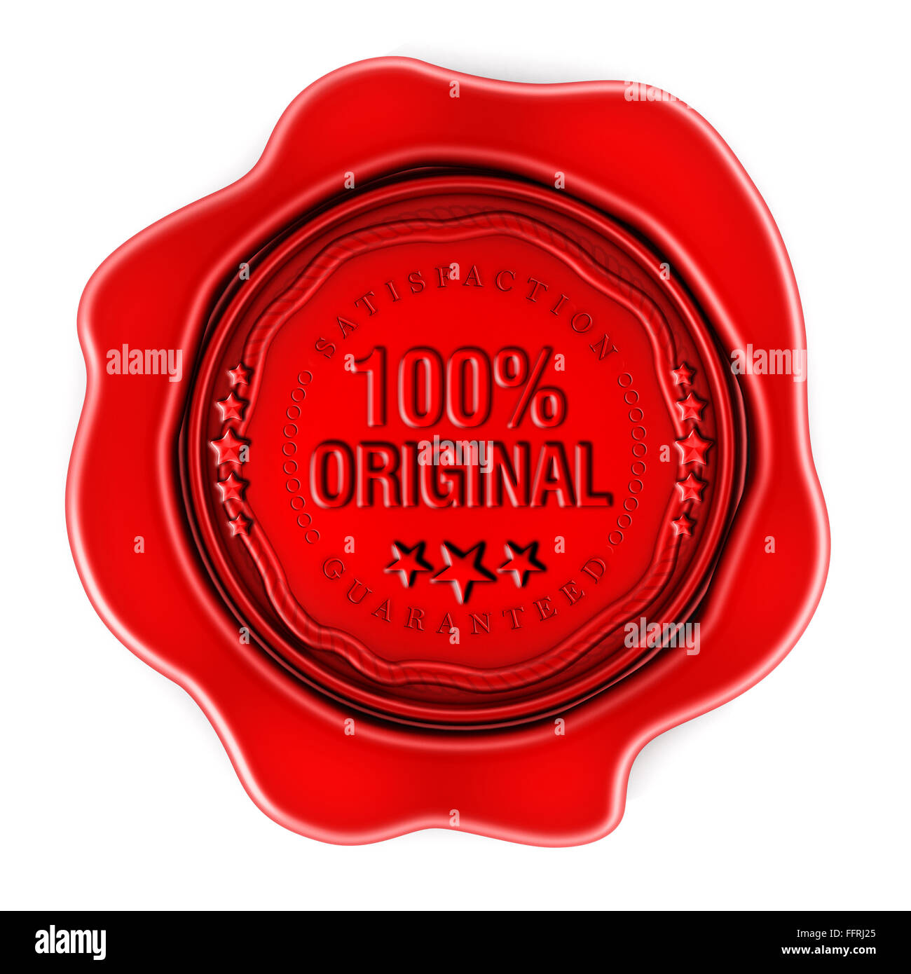 Red wax seal with 100 percent original text isolated on white ...