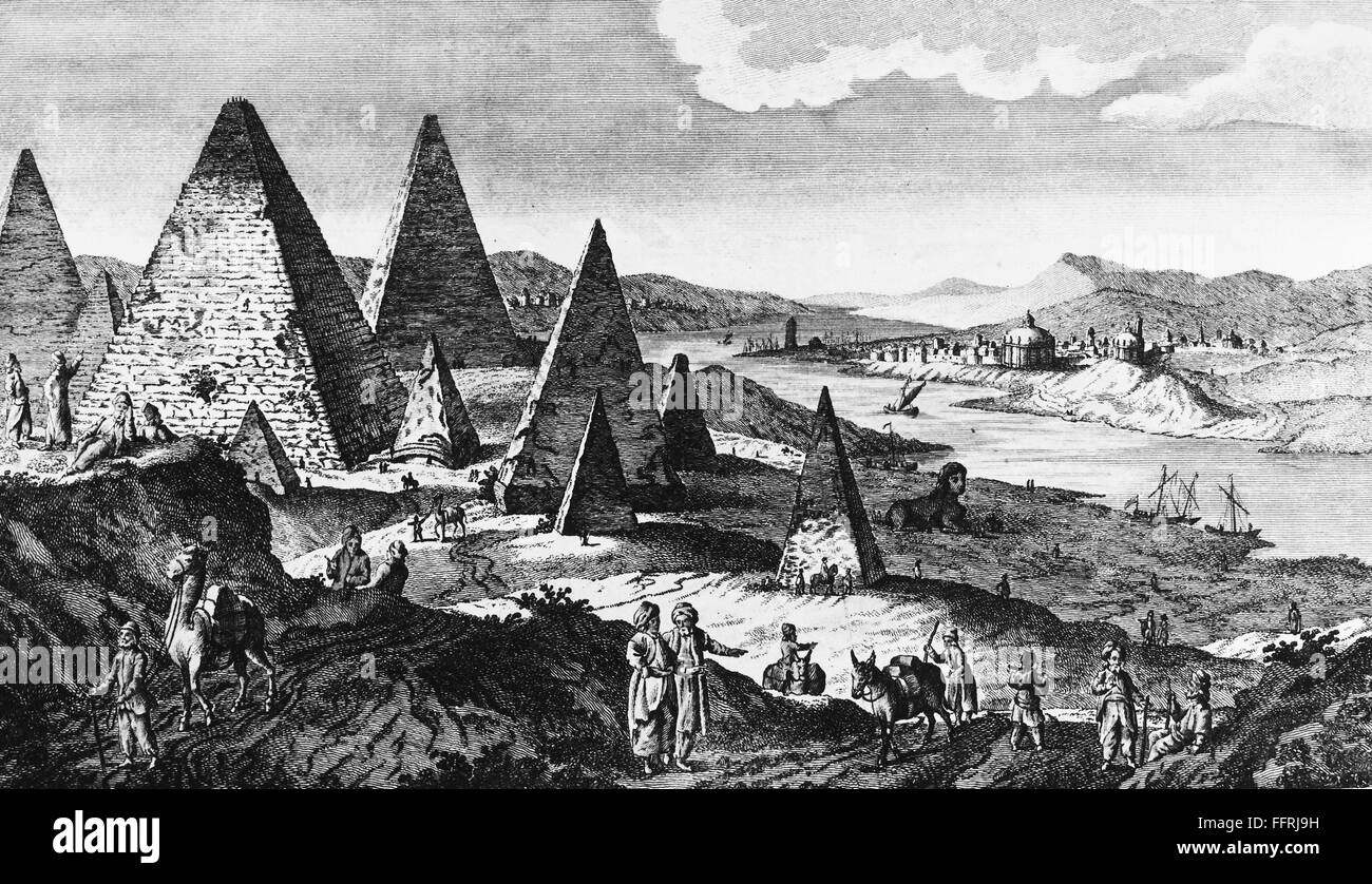 EGYPT: PYRAMIDS, c1780. /nFanciful view of the Pyramids in Egypt. Line ...