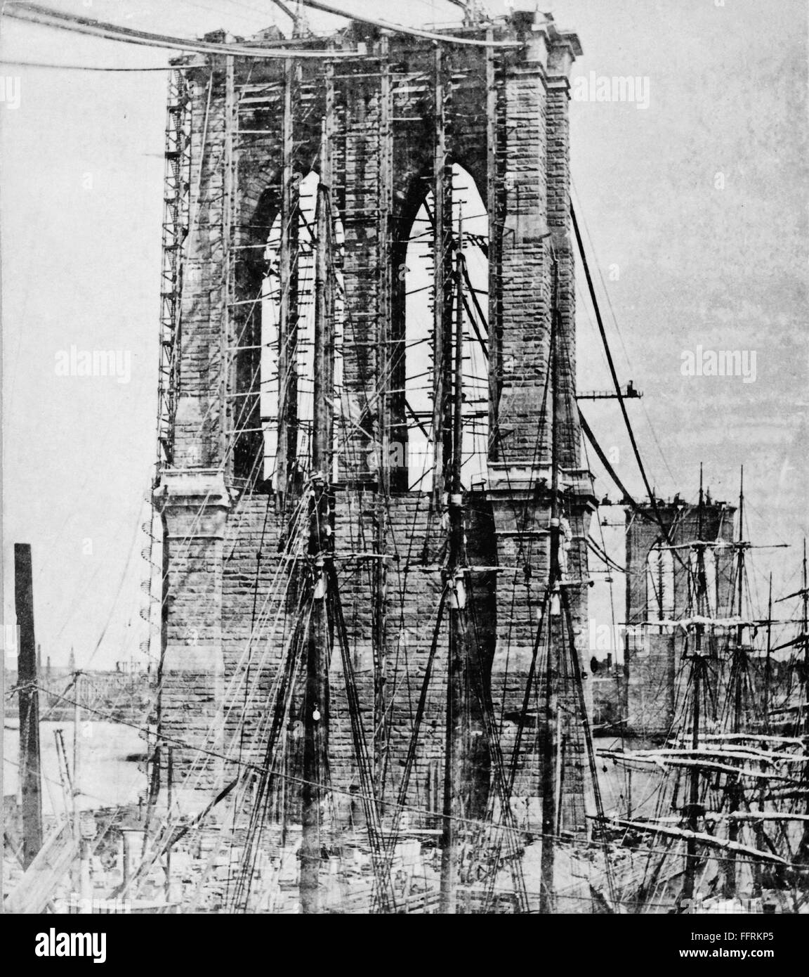 NEW YORK: BROOKLYN BRIDGE. /nThe Brooklyn Bridge under construction ...