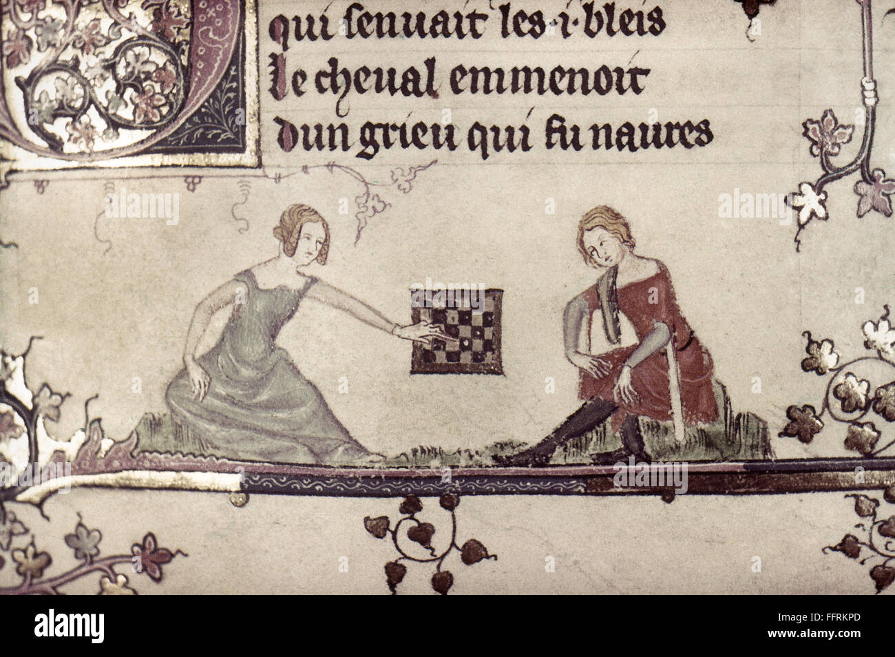 CHECKERS, 14th CENTURY. /nA lady and a page playing a game of checkers ...
