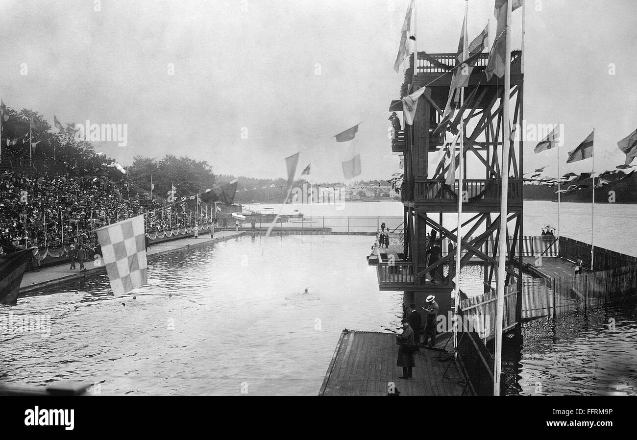 OLYMPIC GAMES, 1912. /nThe 100 meter swim event at the 5th Olympic ...
