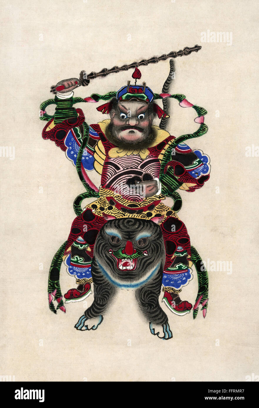 CHINESE WARRIOR, c1880. /nA Chinese warrior riding on a tiger's back ...
