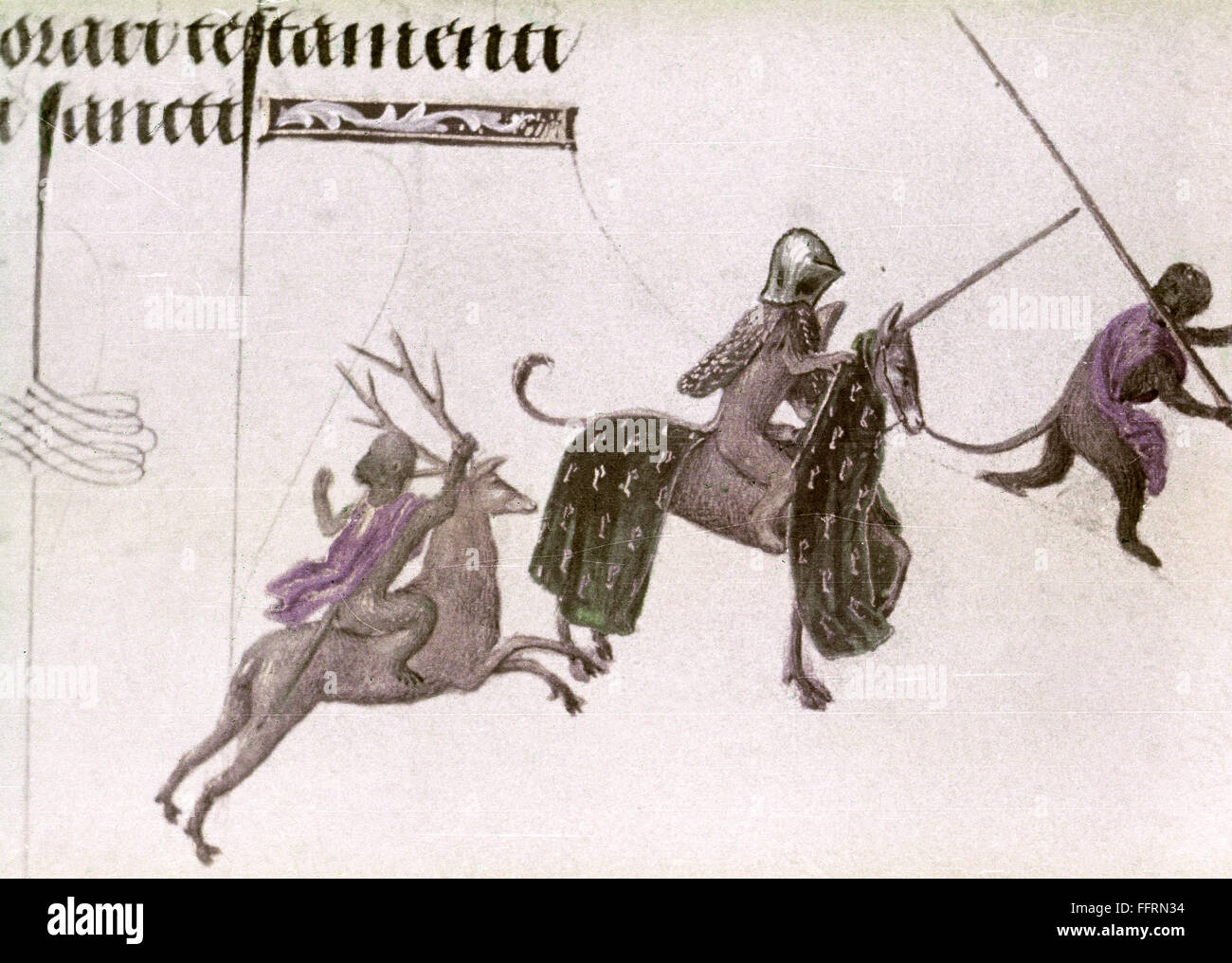 HUNTING, 15th CENTURY. /nA mythological hunting party made up of a ...
