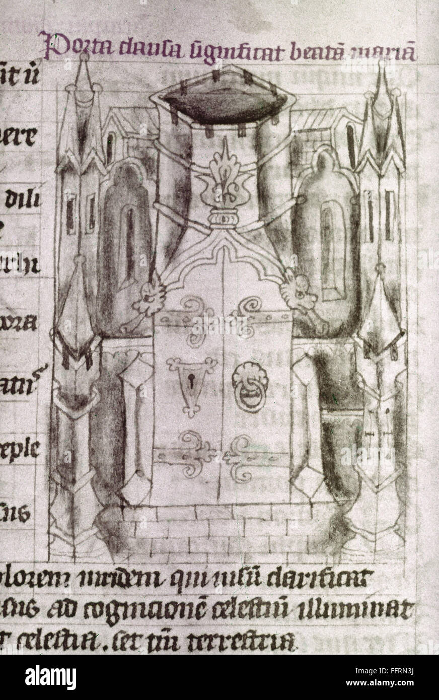 CASTLE, 15th CENTURY. /nA pentagonal tower with two string courses and ...