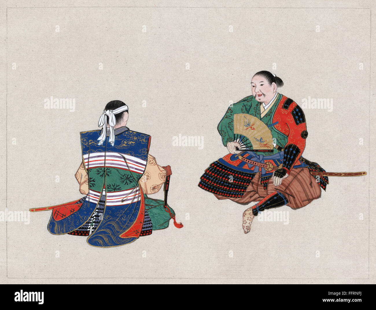 JAPAN: SAMURAI UNIFORMS. /nTwo seated figures showing the front and ...