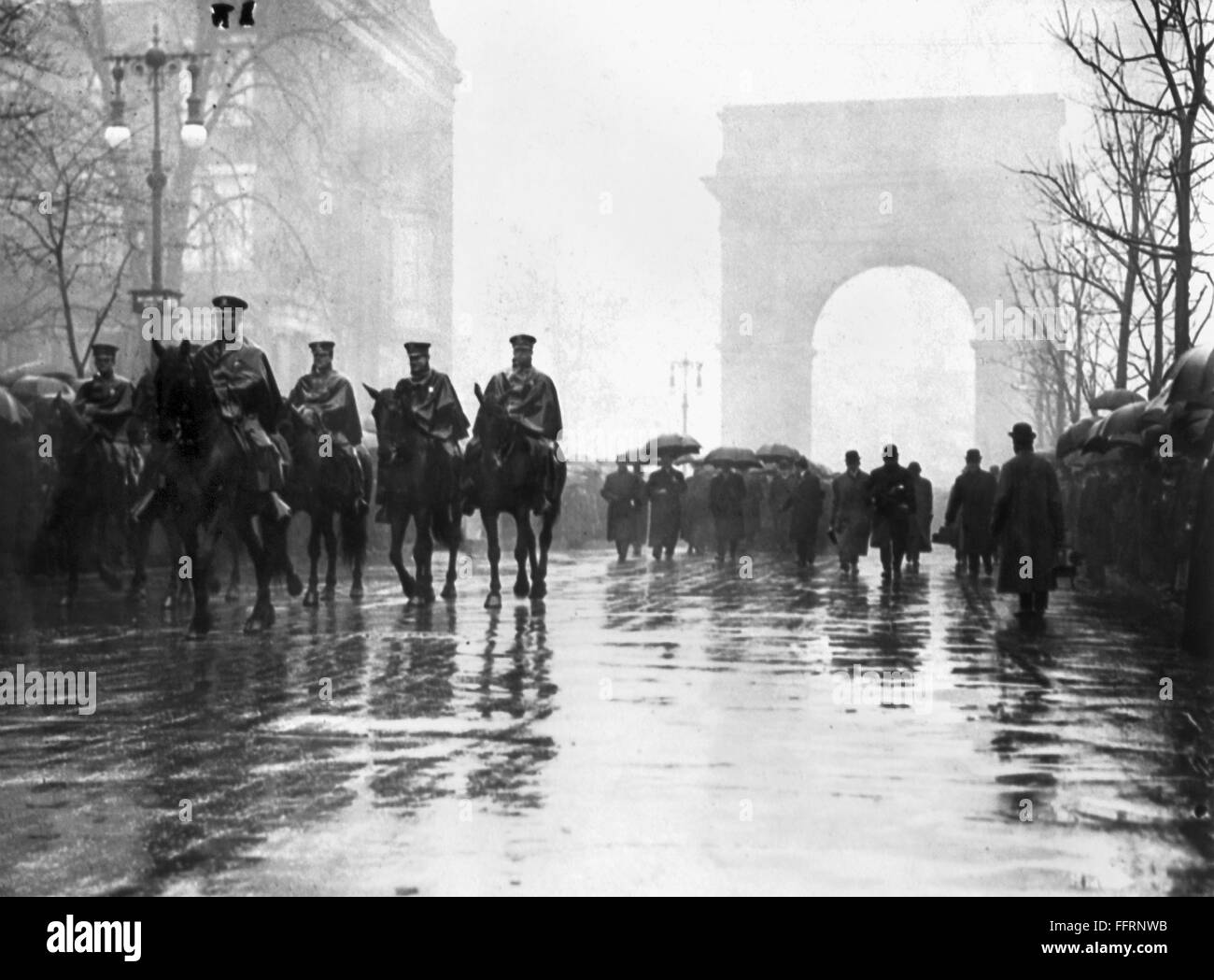 TRIANGLE FIRE MEMORIAL, 1911. /nFirefighters on horseback lead a Trade ...