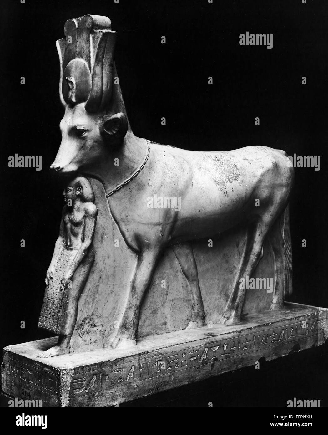 EGYPT: BULL-GOD APIS. /nApis and the priest Psammetich. Sculpture, 26th ...
